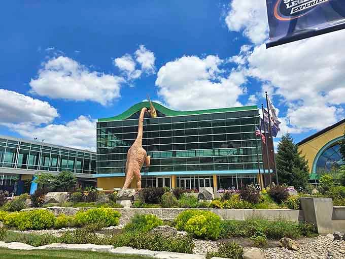 Nothing says "welcome to wonder" quite like a family of dinosaurs casually hanging out in Indianapolis.
