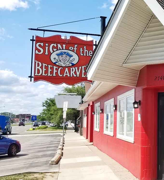 That cheerful chef on the sign has been welcoming hungry folks to this red barn of deliciousness for decades.