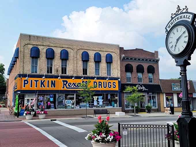 That vintage Pitkin Rexall Drugs sign glows like a neon beacon calling you back to better times.