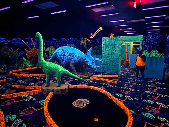 When dinosaurs glow like they've been to the world's most exclusive rave, mini golf becomes an adventure.