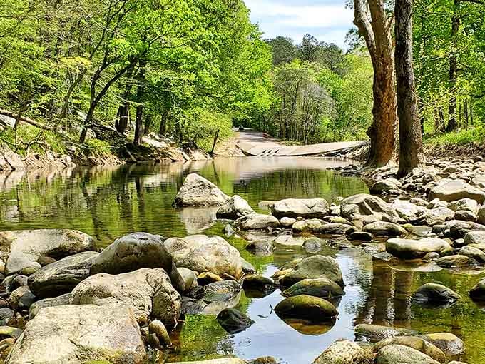 Smooth river rocks line the creek bed like nature's own meditation garden, minus the admission fee and gift shop.