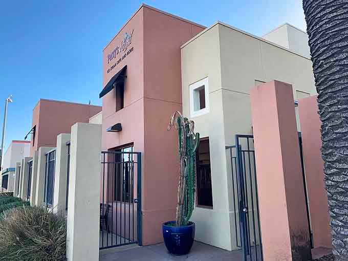 The pink and cream exterior whispers "California cool" while that cactus screams "we're serious about flavor."