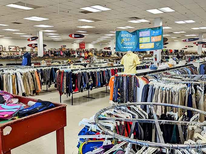 Rows of clothing stretch toward the horizon like a fabric rainbow, proving that style doesn't require a trust fund.