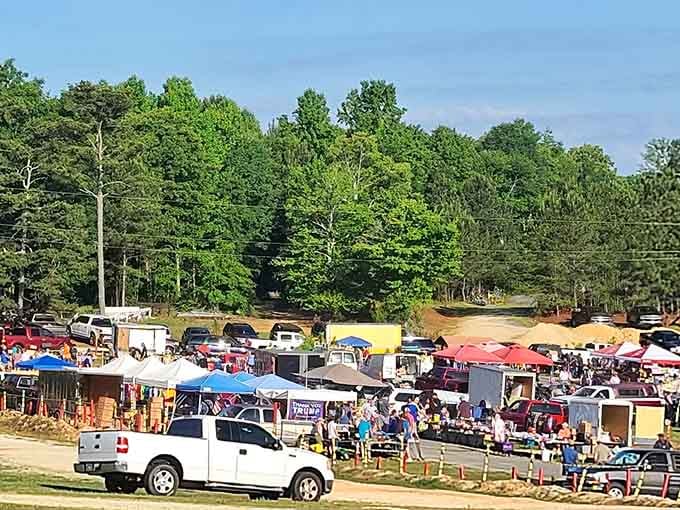 Those tents aren't just sheltering merchandise, they're protecting dreams of finding that one perfect item you didn't know you needed.