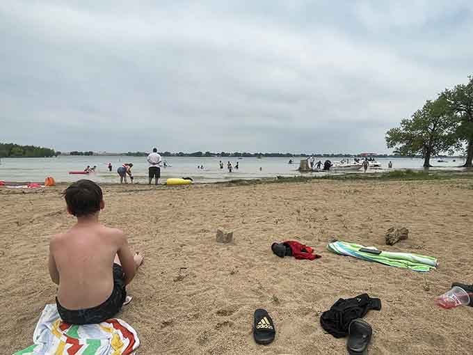 Real sand between your toes and actual swimming space, proving Colorado beaches aren't just altitude-induced hallucinations.