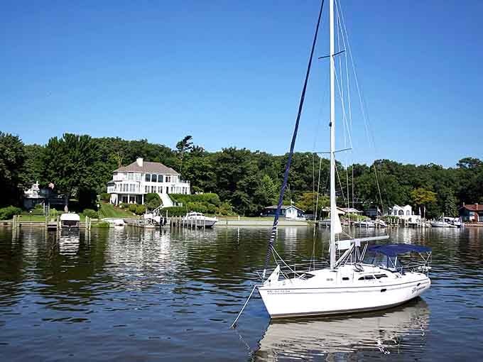 Where sailboats bob lazily and waterfront homes dream of retirement, Saugatuck's river life unfolds beautifully.