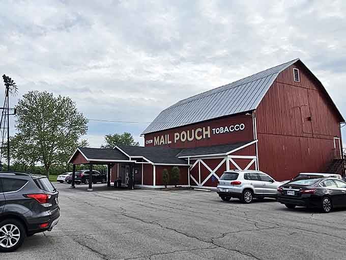 That vintage Mail Pouch Tobacco sign isn't just decoration, it's a time machine with a parking lot.