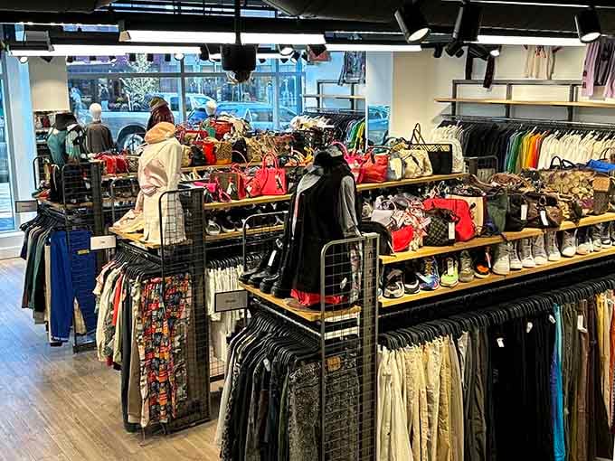 Organized chaos never looked so good: racks of secondhand treasures waiting for their next adventure.