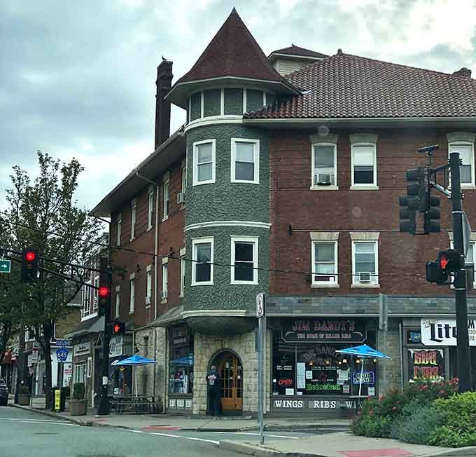 That turret isn't just architectural eye candy, it's your North Star guiding you to serious comfort food territory.