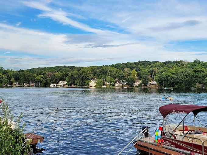 That vintage boat knows the secret: Lake Hopatcong's calm waters are New Jersey's best-kept summer escape.