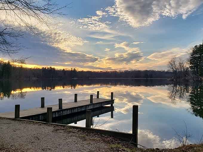 Golden hour at Lake Lincoln proves that Indiana sunsets don't need an ocean backdrop to steal your breath.