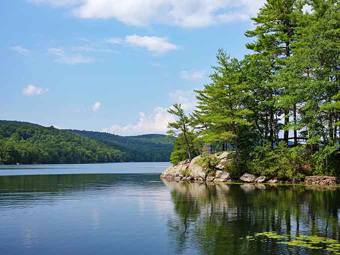 Sterling Lake mirrors the sky so perfectly, you'll wonder if you accidentally walked into a Bob Ross painting.