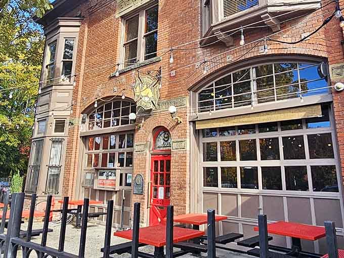 Those garage doors once opened for fire engines racing to emergencies, now they welcome hungry diners instead.