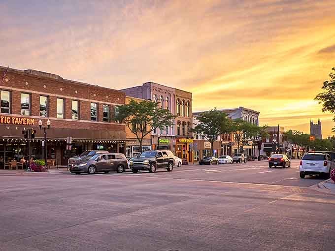 Downtown Howell at golden hour looks like a movie set, except the popcorn here is actually good.