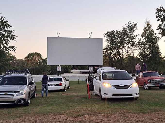 That giant screen rising against the twilight sky is your portal to movie magic, Indiana style.