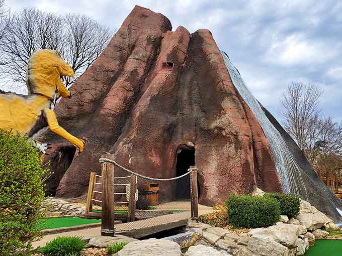 That moment when you realize your golf ball has to navigate past a pterodactyl and through a volcano.
