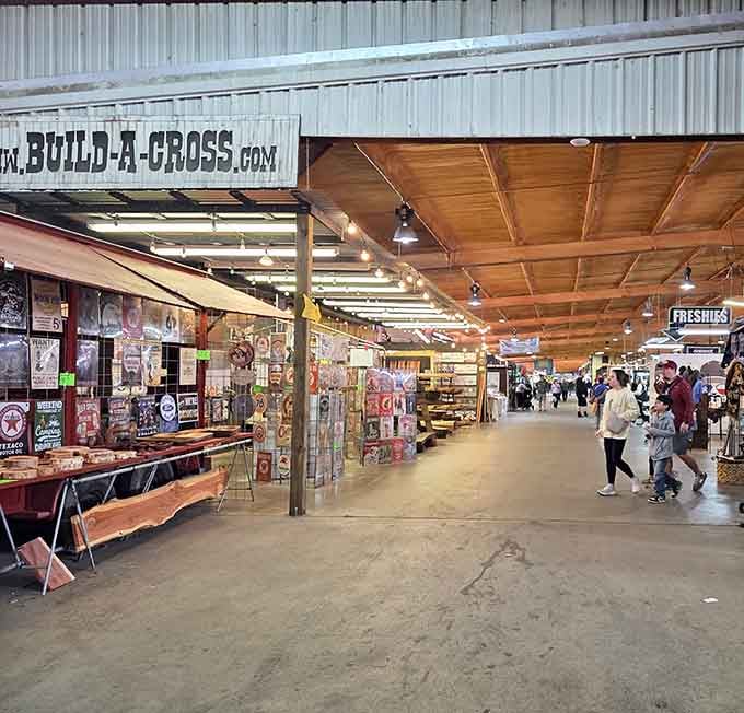 The covered pavilions stretch on forever, packed with vintage signs, collectibles, and treasures waiting to find their way into your home.