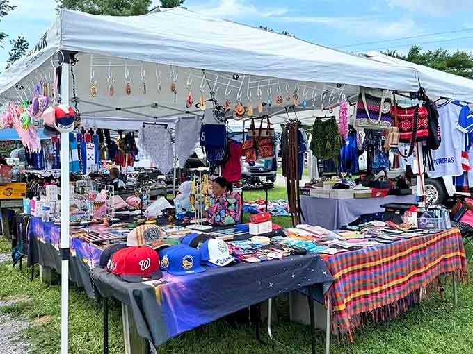 Under this tent lies everything from baseball caps to jewelry, because why choose just one hobby?