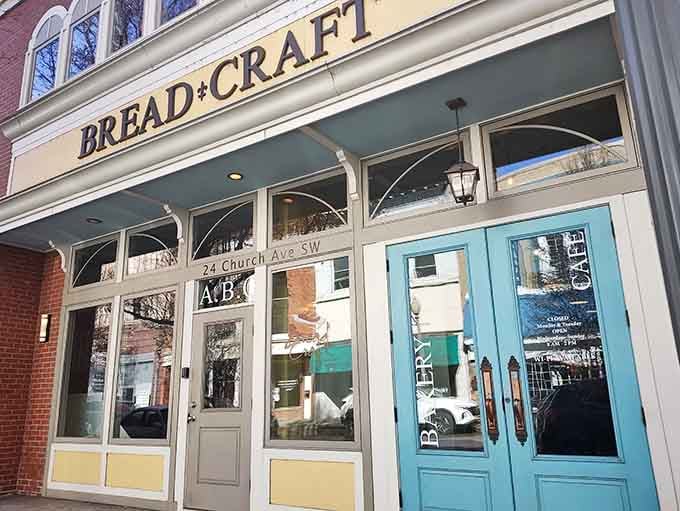 Those cheerful blue doors are your portal to European-style baking without the transatlantic flight or jet lag.
