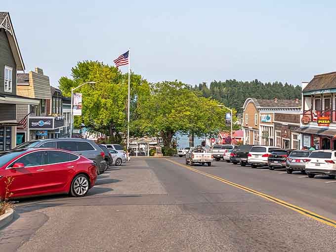 Main Street looks like someone asked Norman Rockwell to paint a Pacific Northwest postcard and he absolutely nailed it.