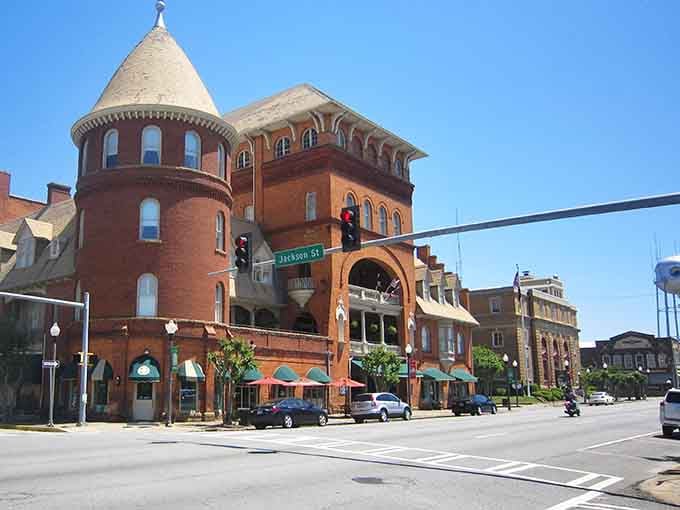 That turret isn't just architectural eye candy, it's downtown Americus showing off its Victorian best without even trying.