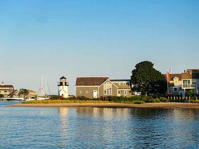 Waterfront living at its finest, where sailboats drift by and the lighthouse stands guard like a very patient sentinel.