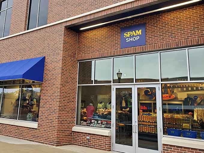 That bold blue and yellow facade isn't shy about announcing what's inside—pure SPAM glory awaits.