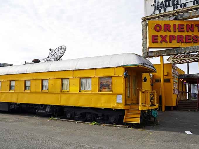 That bright yellow train car isn't going anywhere, and honestly, that's exactly what makes it perfect for dinner and disco.