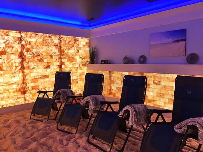 The main salt room glows like a sunset over the Chesapeake, minus the humidity and mosquitoes.