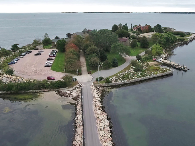 From above, this eleven-acre sanctuary looks like someone's ambitious model train layout, except with significantly more spiritual enlightenment.