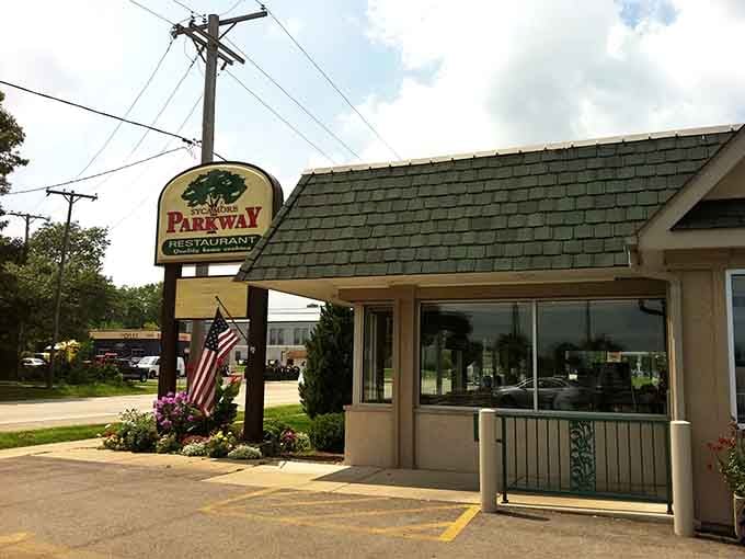 That welcoming sign and American flag aren't just decorations &ndash; they're a promise of honest comfort food ahead.