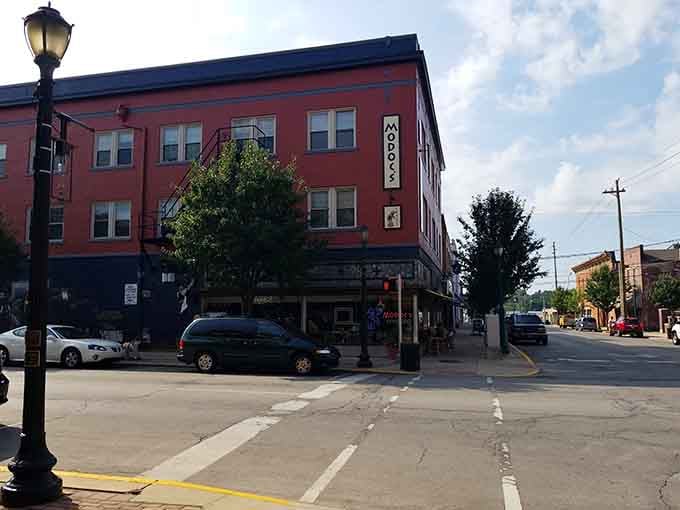 That corner building with the vintage charm holds more caffeinated surprises than your morning crossword puzzle.