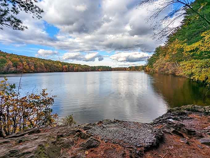 Lake Wintergreen mirrors the sky so perfectly, you might need a moment to figure out which way is up.