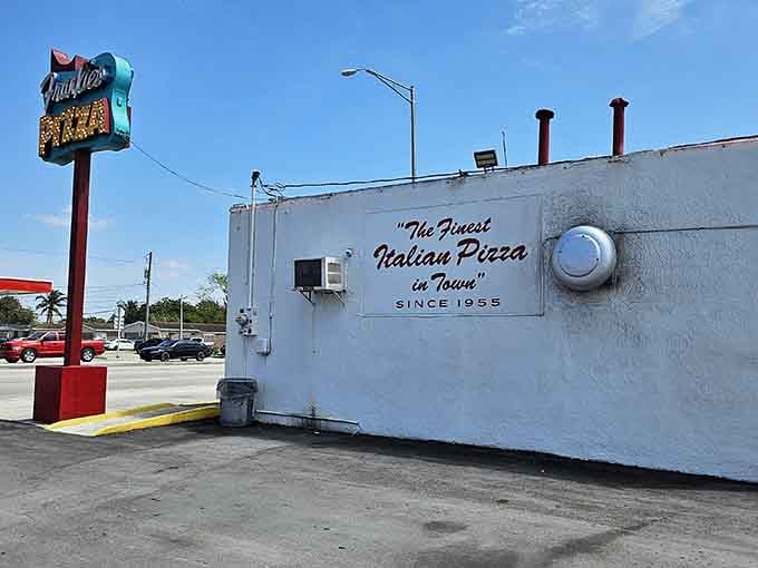 That vintage neon sign glowing like a beacon proves some things get better with age, just like fine wine.
