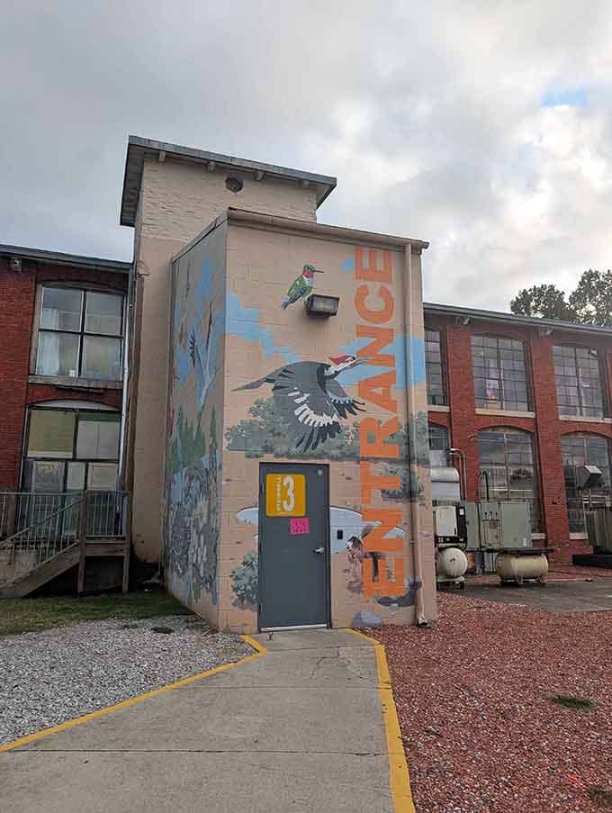 That colorful bird mural practically sings "you're not in Kansas anymore" before you even walk through the door.