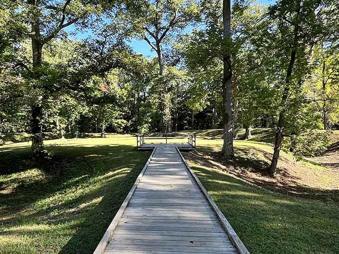 Ancient earthworks meet modern accessibility as this boardwalk guides you through thousands of years of Indiana history in comfort.