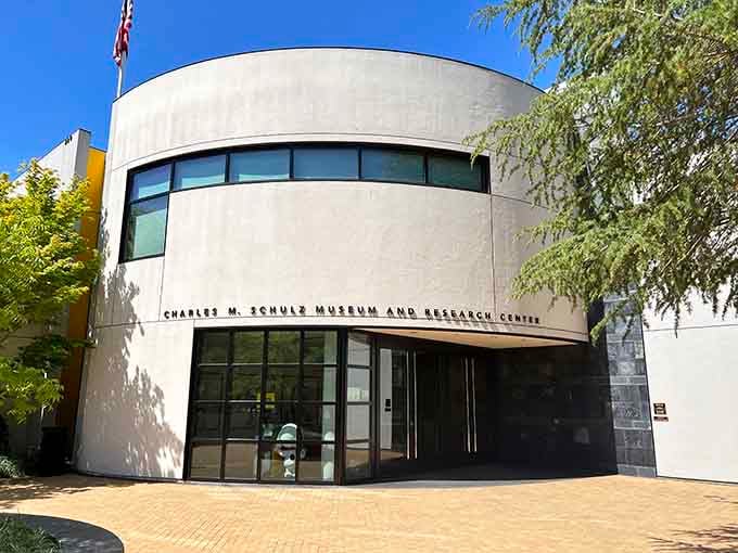 Clean architectural lines meet comic strip nostalgia at this Santa Rosa gem that celebrates American cartooning genius.