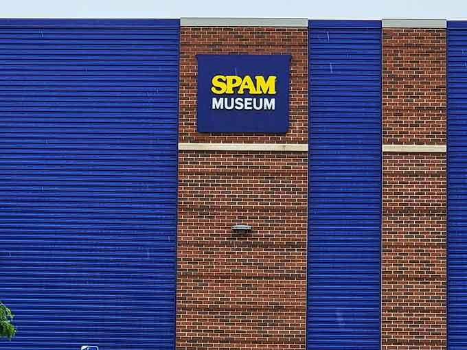That bold blue and yellow facade isn't shy about announcing what's inside&mdash;pure SPAM glory awaits.