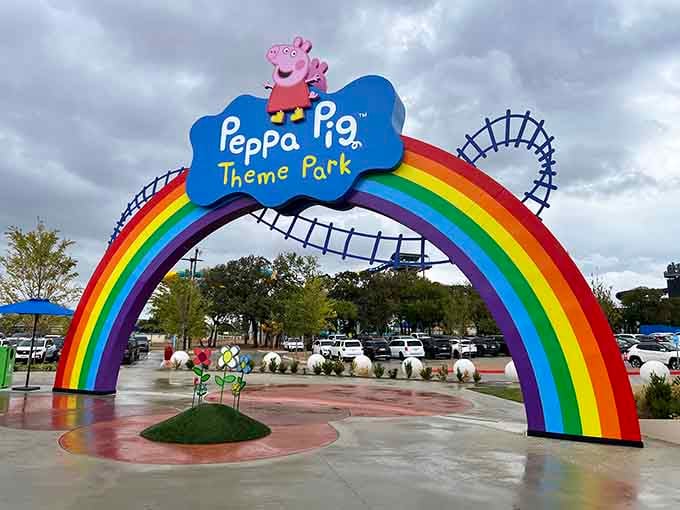 That rainbow archway isn't just an entrance, it's a portal to a world where cartoon physics apply.