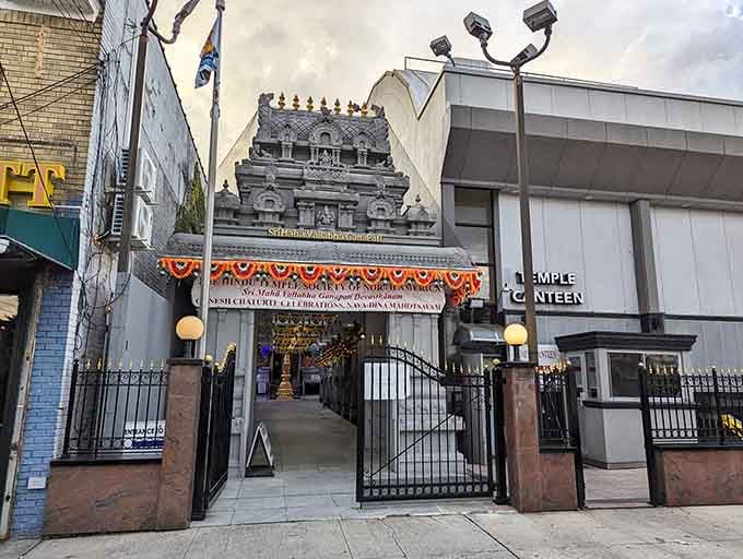 Those twin gopurams rising above Bowne Street aren't a mirage, they're your gateway to incredible South Indian food.