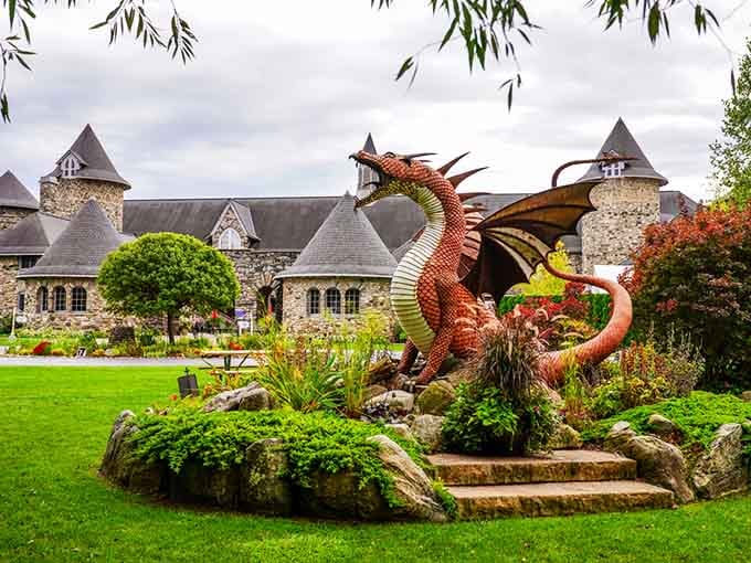 Stone turrets meet mythical beasts in Northern Michigan, because apparently regular farms weren't dramatic enough for us.