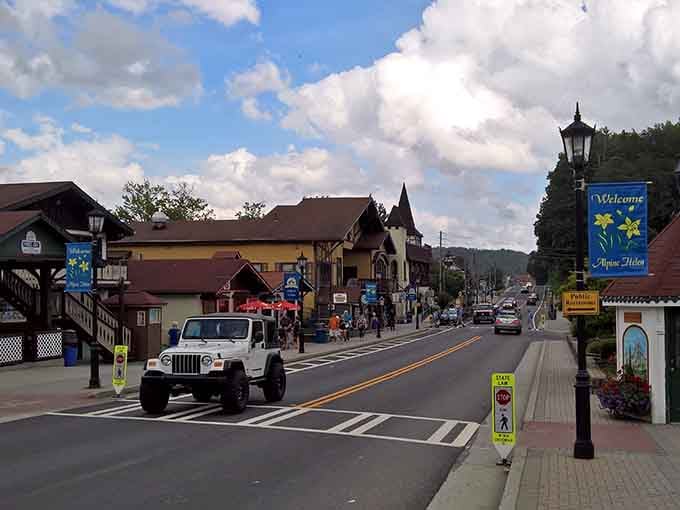 Bavaria meets the Blue Ridge in this charming streetscape where lederhosen and sweet tea coexist perfectly.