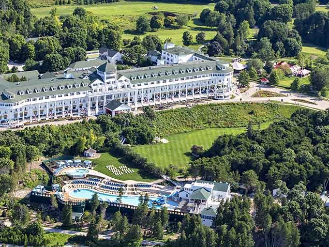 From above, this white palace stretches across the bluff like a scene from "The Grand Budapest Hotel" come to life.