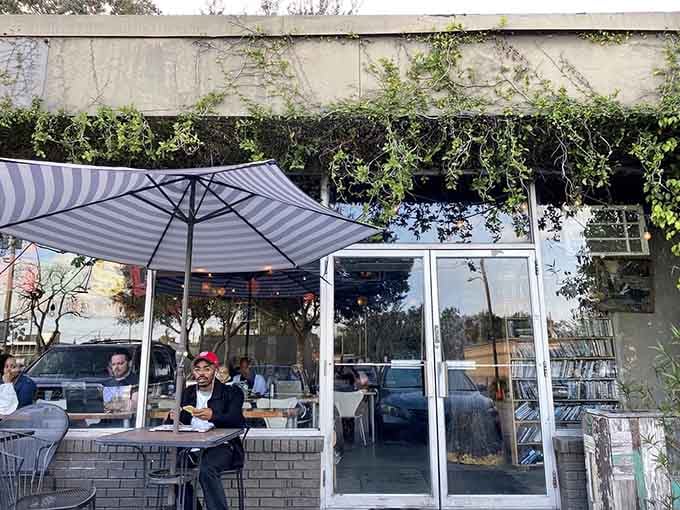 The outdoor patio at Stardust beckons with striped umbrellas and the promise of people-watching paired with exceptional coffee.