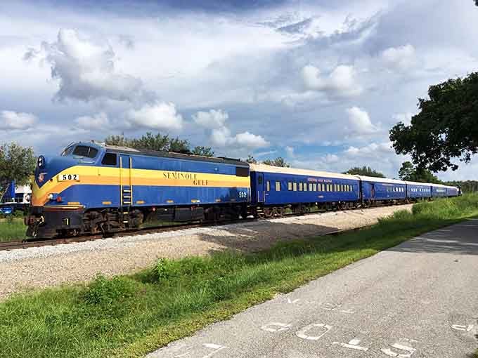 That striking blue and yellow locomotive isn't just for show&mdash;it's your ticket to dinner theater on rails.