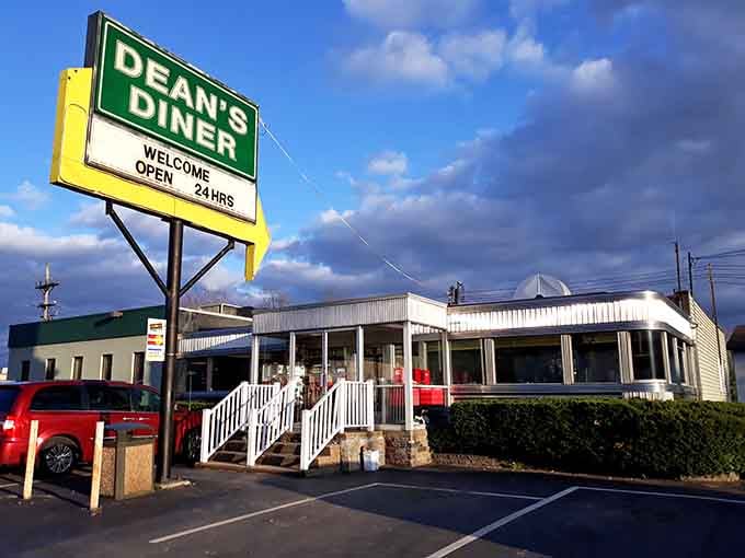 That vintage sign isn’t just marking the diner, it’s guiding you to breakfast heaven.