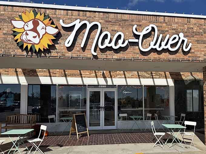 That cheerful cow and sunflower combo promises happiness before you even taste a single scoop of goodness.