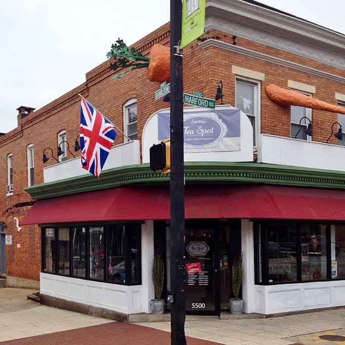 That Union Jack isn't just decorative, it's a promise that proper British tea culture awaits inside this Canton corner gem.