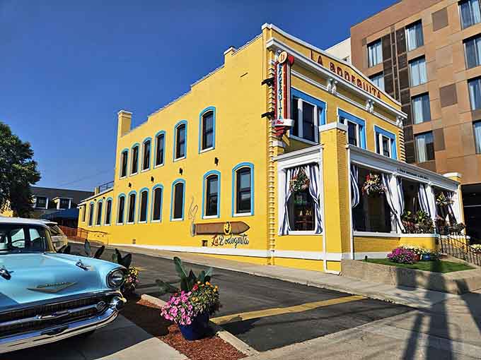 That yellow exterior isn't just paint, it's pure optimism in architectural form beaming across Louisville's skyline.