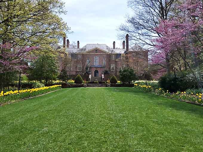 Flowering trees create a pink-and-purple canopy over manicured lawns that'll make your backyard feel deeply inadequate.
